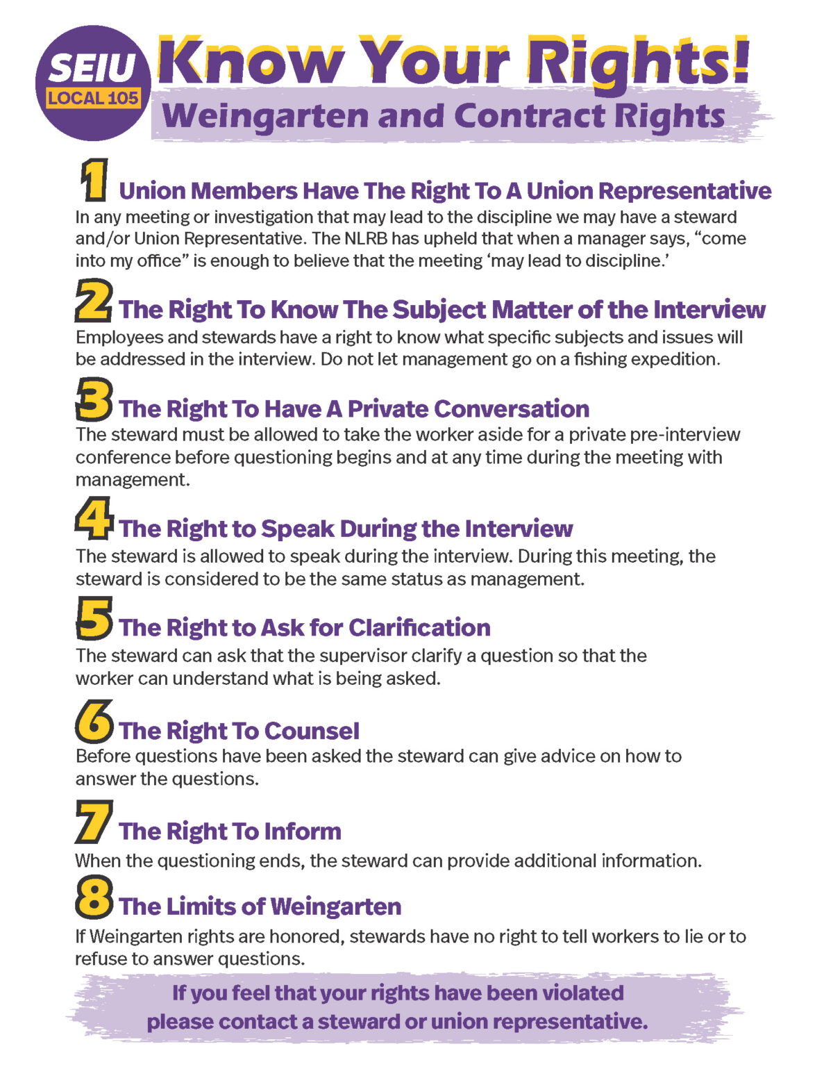 KNOW YOUR RIGHTS AT WORK! - SEIU Local 105