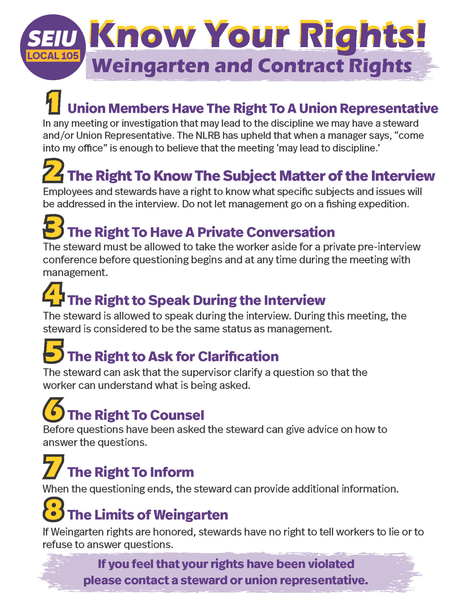 KNOW YOUR RIGHTS AT WORK! - SEIU Local 105